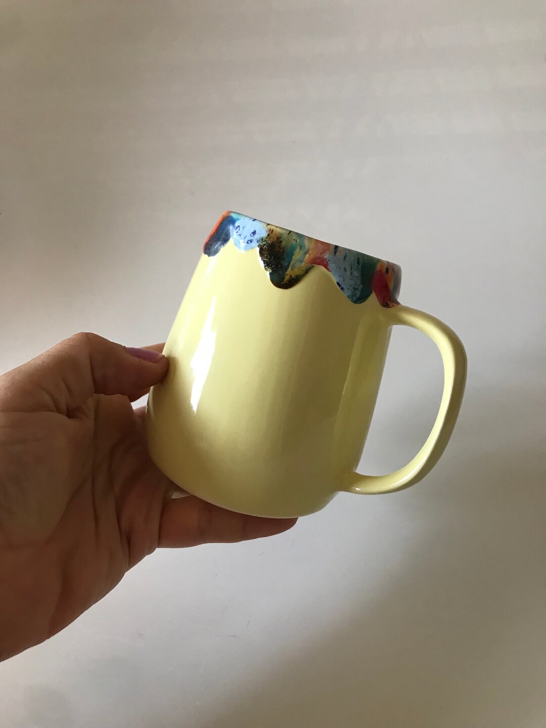 Handmade Ceramic Cozy Mug,handmade Ceramic Mug,rainbow Mug, Kitchen ...