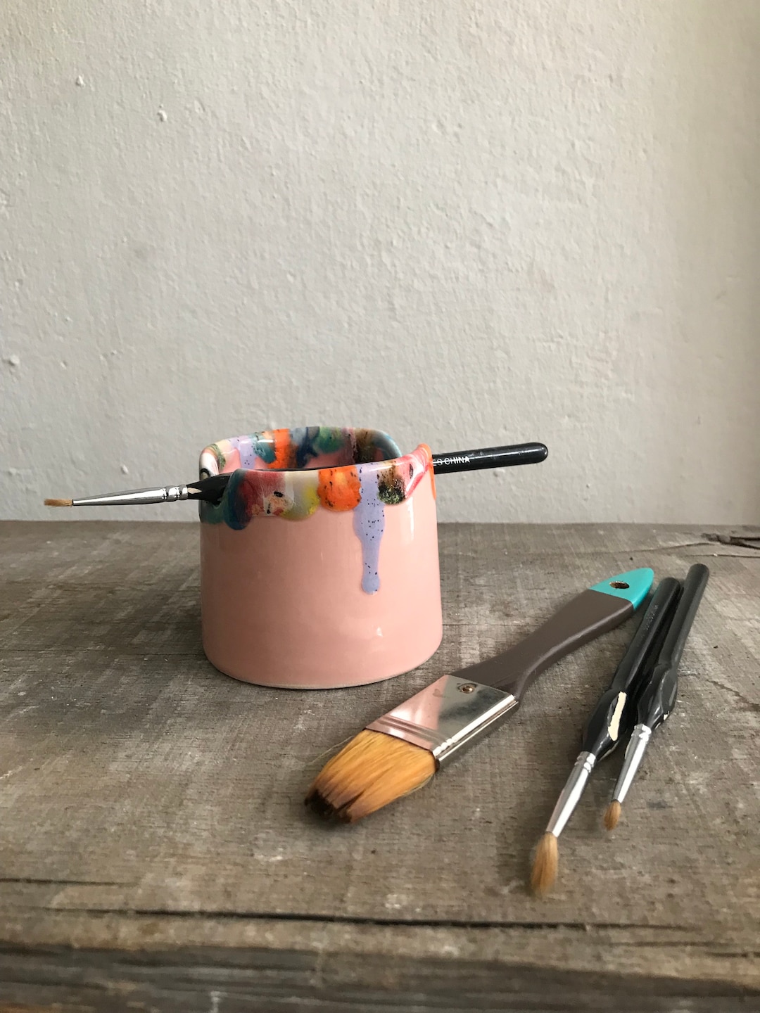 Handmade Ceramic Paint Brush Holder: Watercolor Artist Cup - Etsy