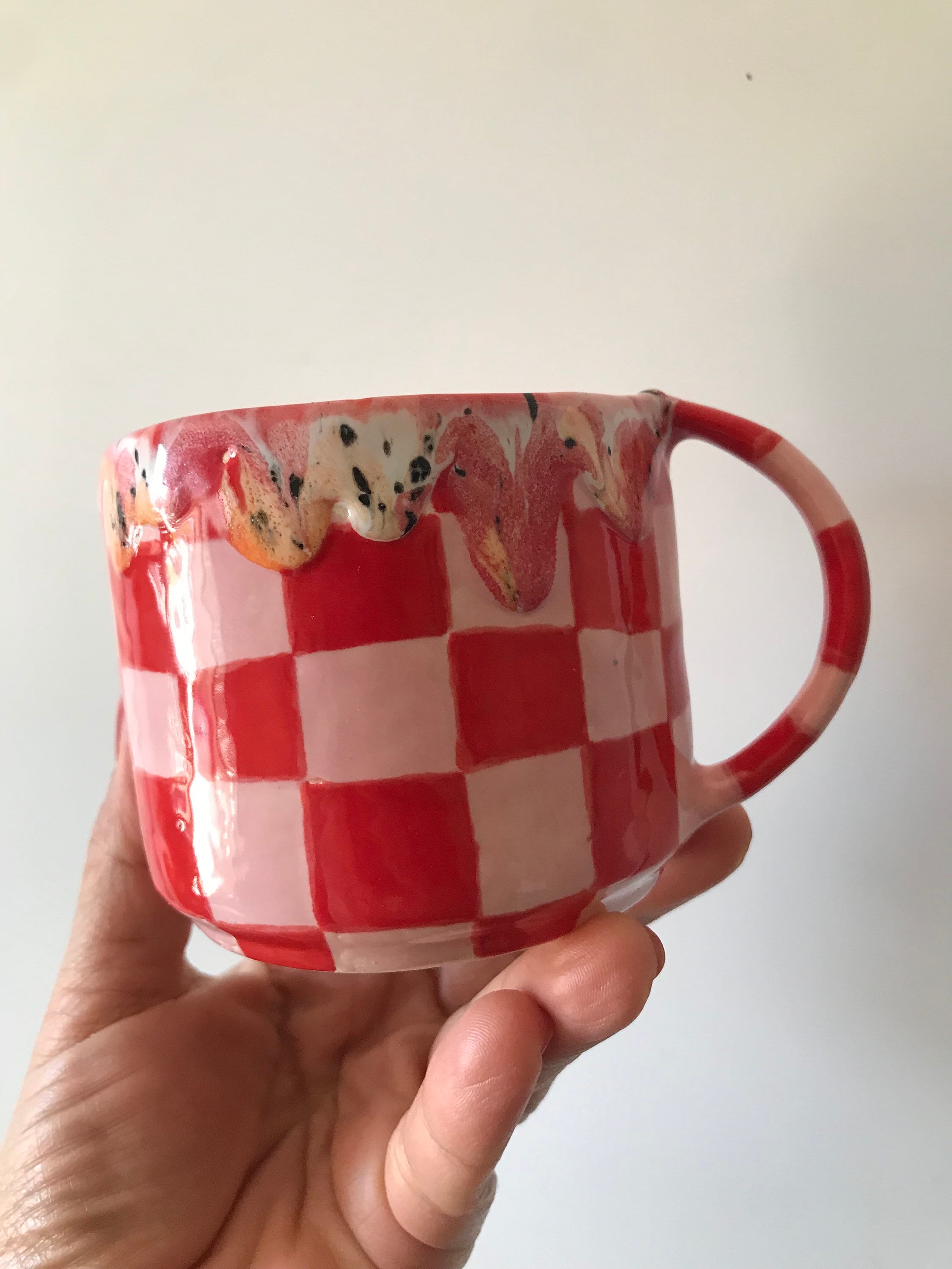 Hand-painted Checkered Ceramic Mug: Red Kitchen Decor Gift - Etsy