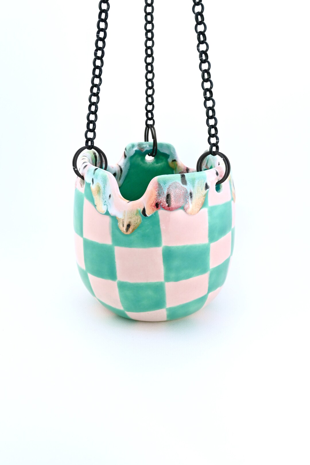 Cute Handmade Hand Painted Checkerboard Hanging Planter - Etsy