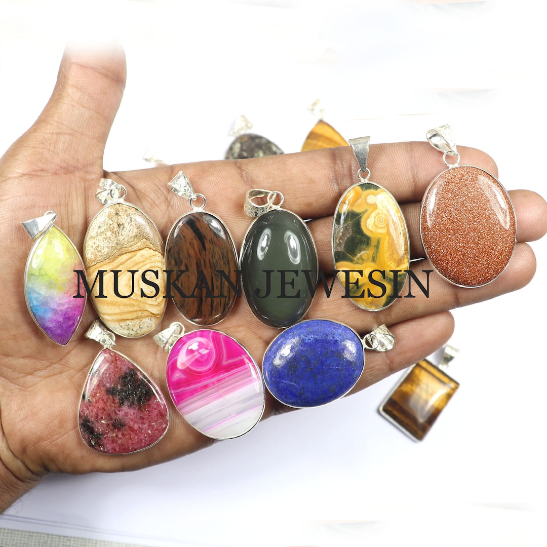 Natural Multi Color Gemstone Necklace , Mix Shape Pendant Gemstone ...