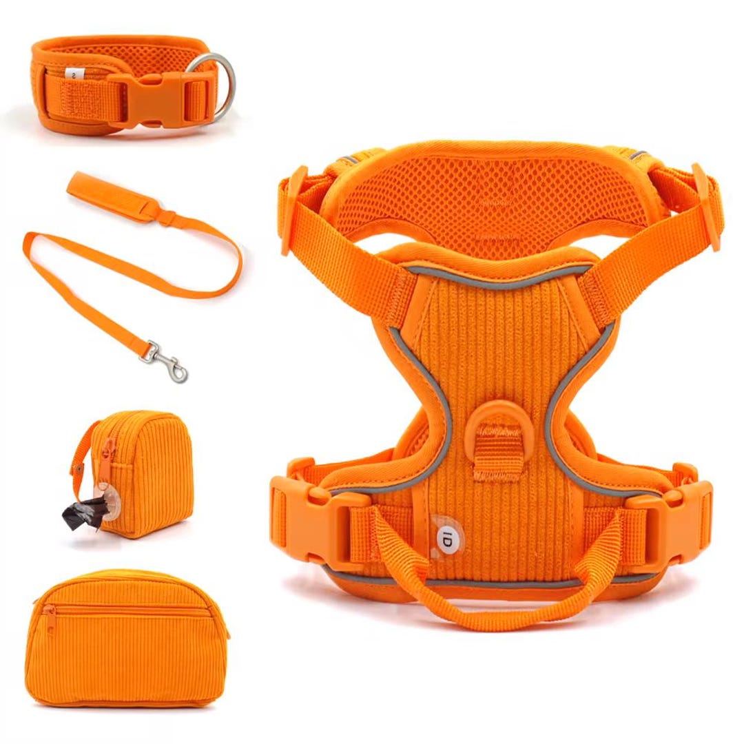 Orange Dual Clip Dog Harness | Cooling Tag Pocket Dog Harness, Collar ...