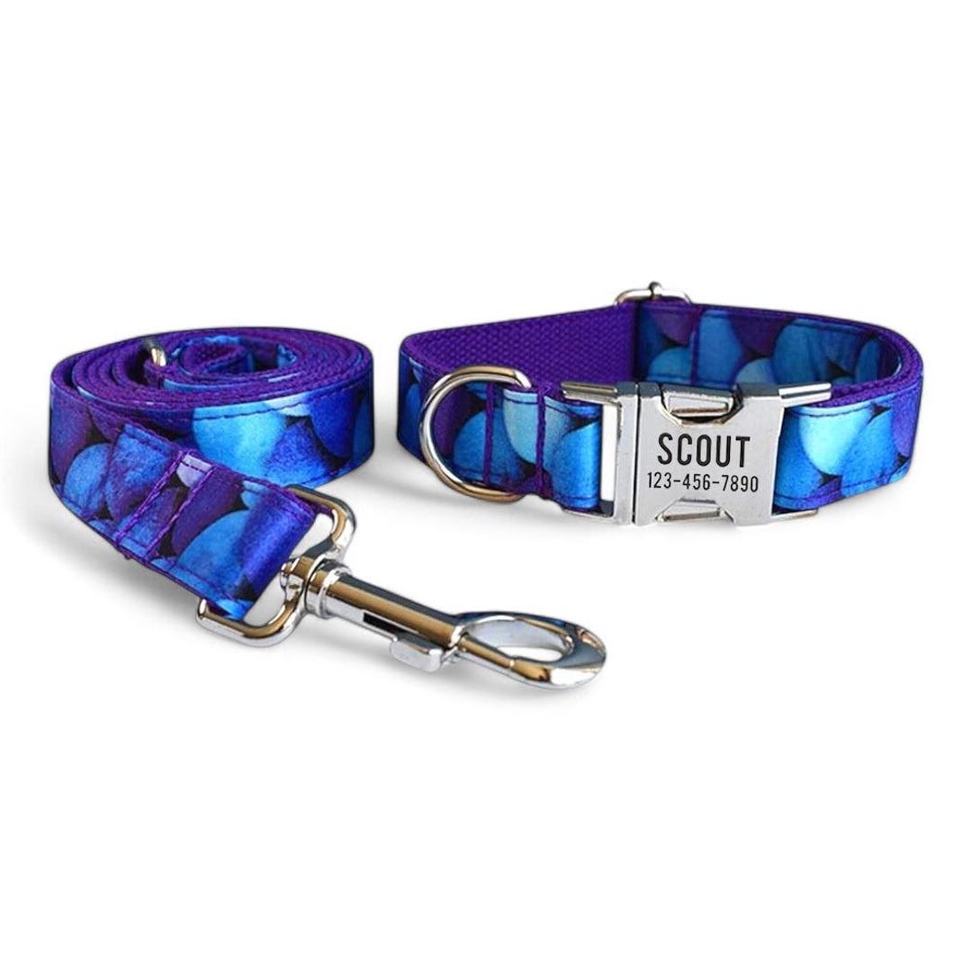 Blue Mermaid Personalized Dog Collar & Leash - Mermaids Tail Scaled ...