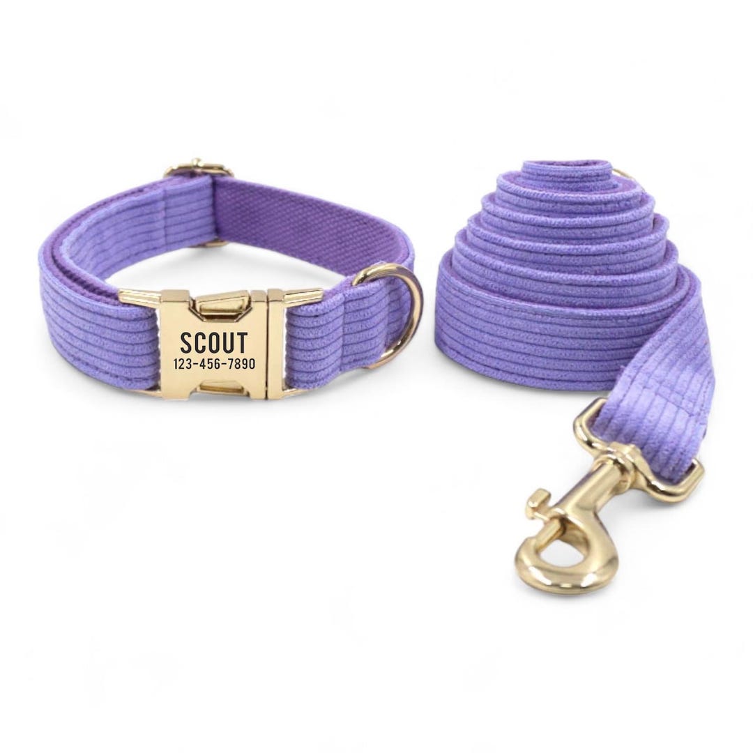 Purple Corduroy Personalized Dog Collar and Leash - Soft Corduroy ...