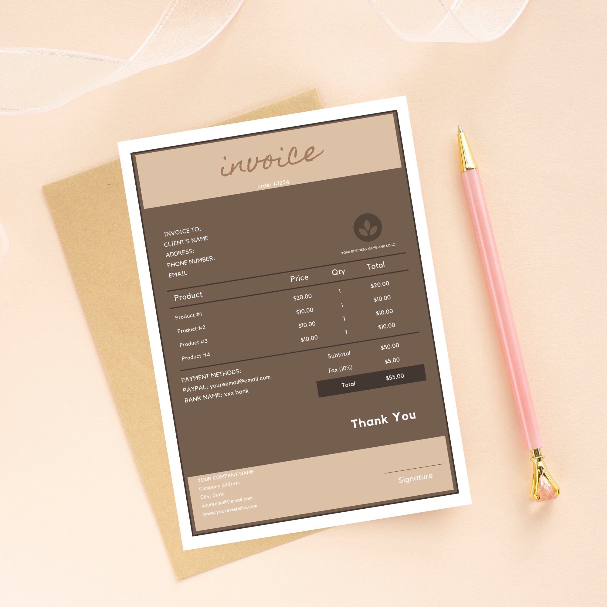 Invoice Template for Small Business Modern Business Invoice - Etsy
