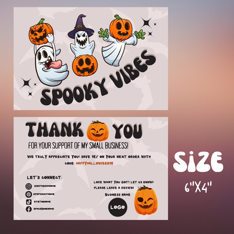Cute Halloween Business Thank You Card Template Canva, Thank You Notes ...
