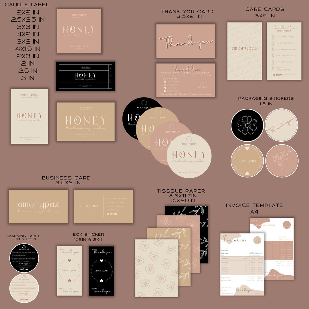 Editable Candle Business Bundle, Luxury Candle Label , Candle Care Card ...