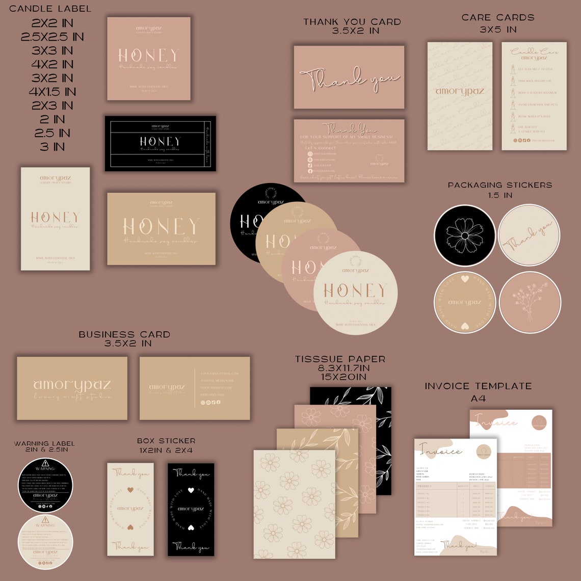Editable Candle Business Bundle, Luxury Candle Label , Candle Care Card ...