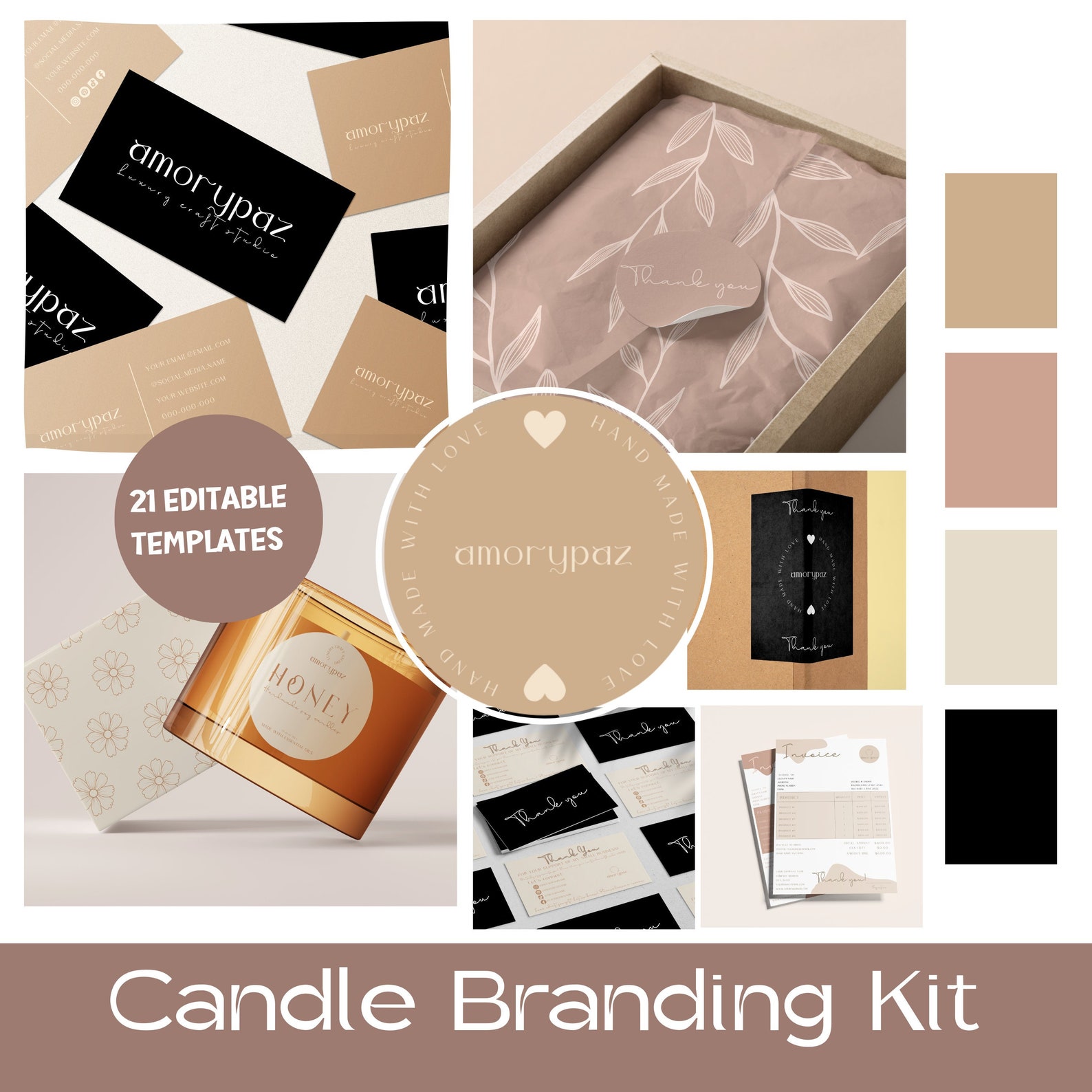 Editable Candle Business Bundle, Luxury Candle Label , Candle Care Card ...