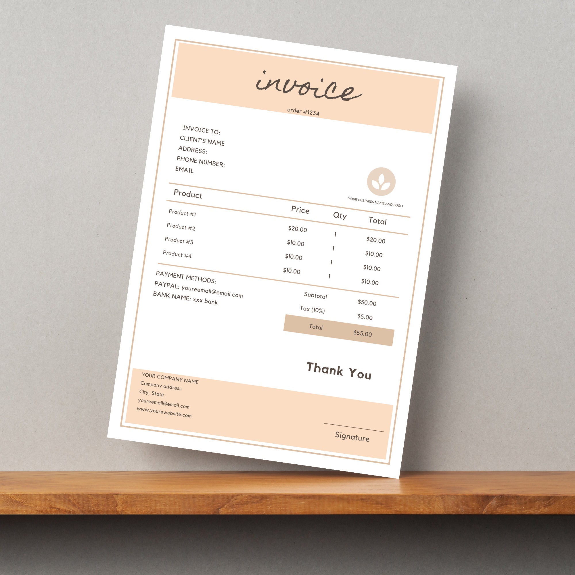 Invoice Template for Small Business Modern Business Invoice - Etsy