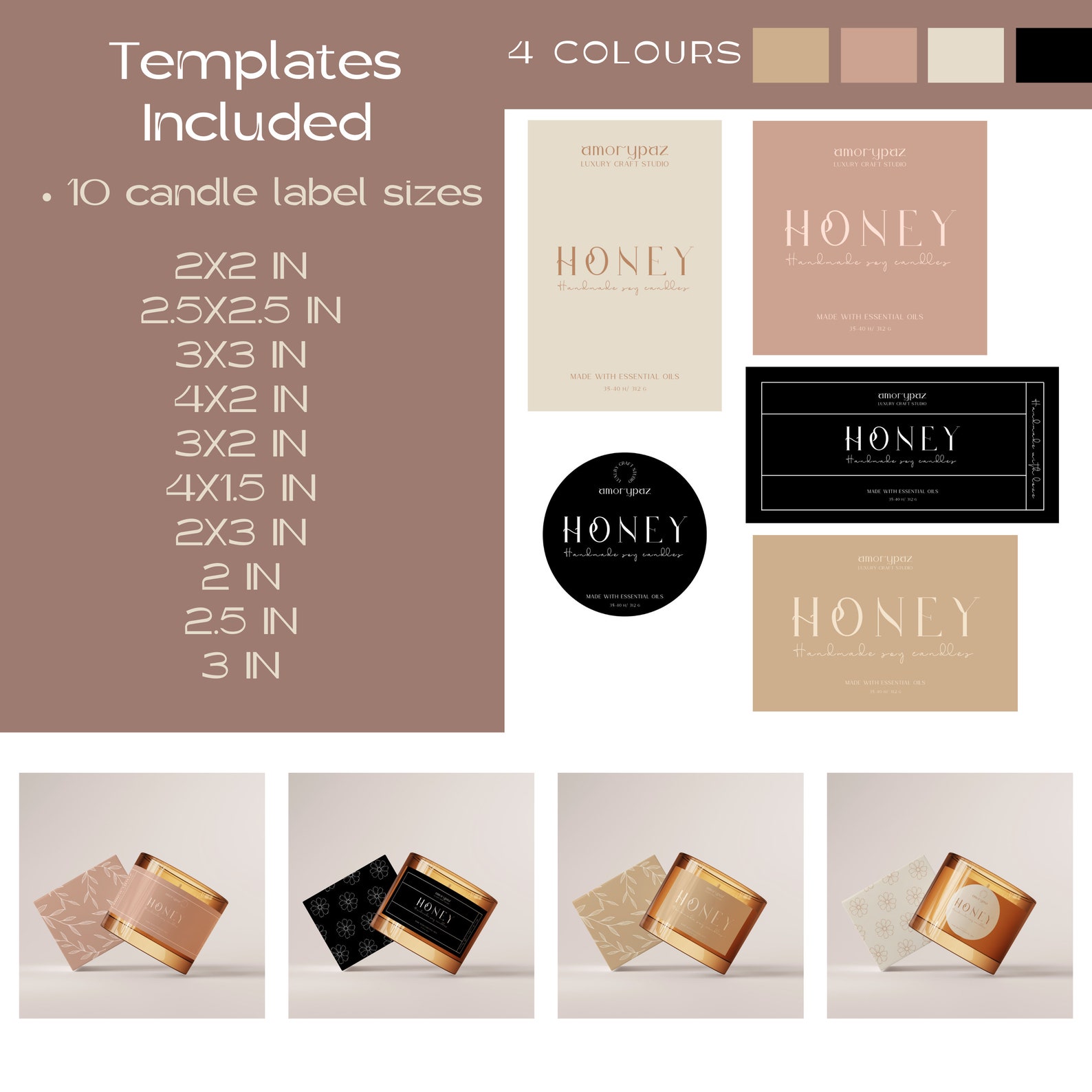 Editable Candle Business Bundle, Luxury Candle Label , Candle Care Card ...