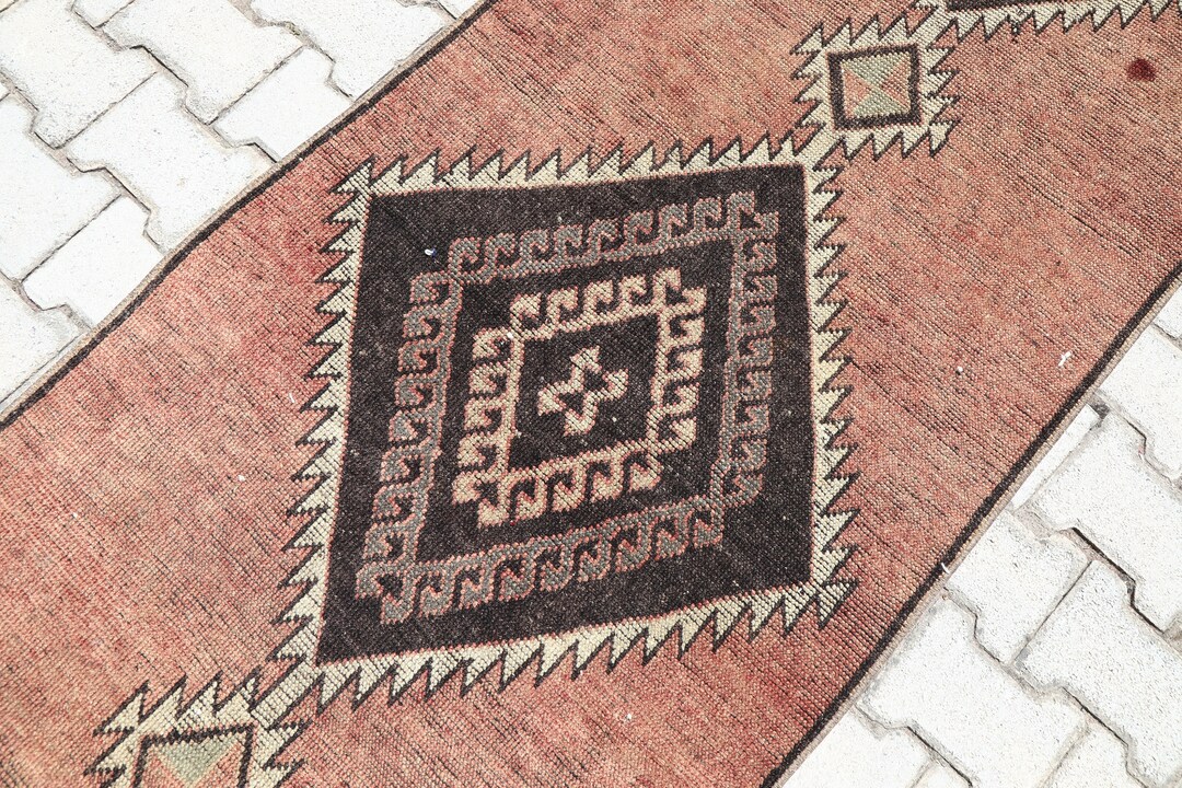 Handmade Turkish Runner Rug: Faded Wool & Cotton Hallway Carpet (3x13 ...