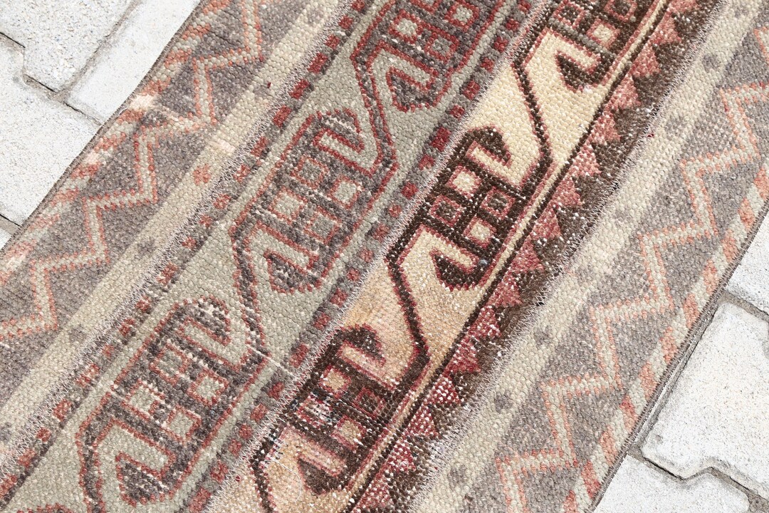 2x4 Ft Wool Brown Muted Green Turkish Runner, Handmade Vintage Bath Mat ...