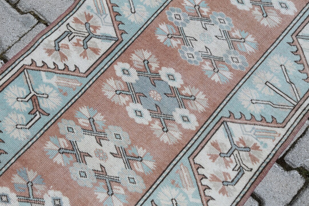 3x9 Rug, 3x9 Runner, Narrow Runner, Rust Color, Light Sea Green, Beige ...