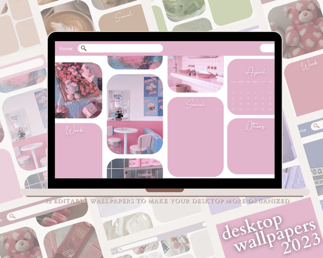 2023 Editable Monthly Desktop Calendar Wallpaper Aesthetic Calendar and ...