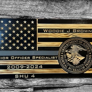 DOJ Prisons Thin Gray Line USA Wooden American Flag - Rustic Wall Art ...