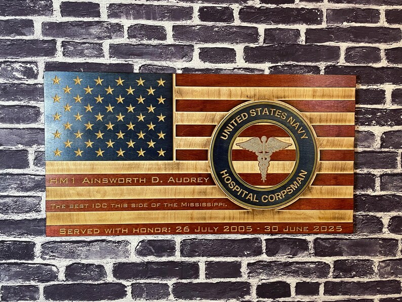 Navy Hospital Corpsman USA Wooden American Flag - Rustic Wall Art - USA ...