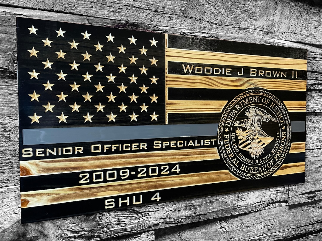 DOJ Prisons Thin Gray Line USA Wooden American Flag - Rustic Wall Art ...