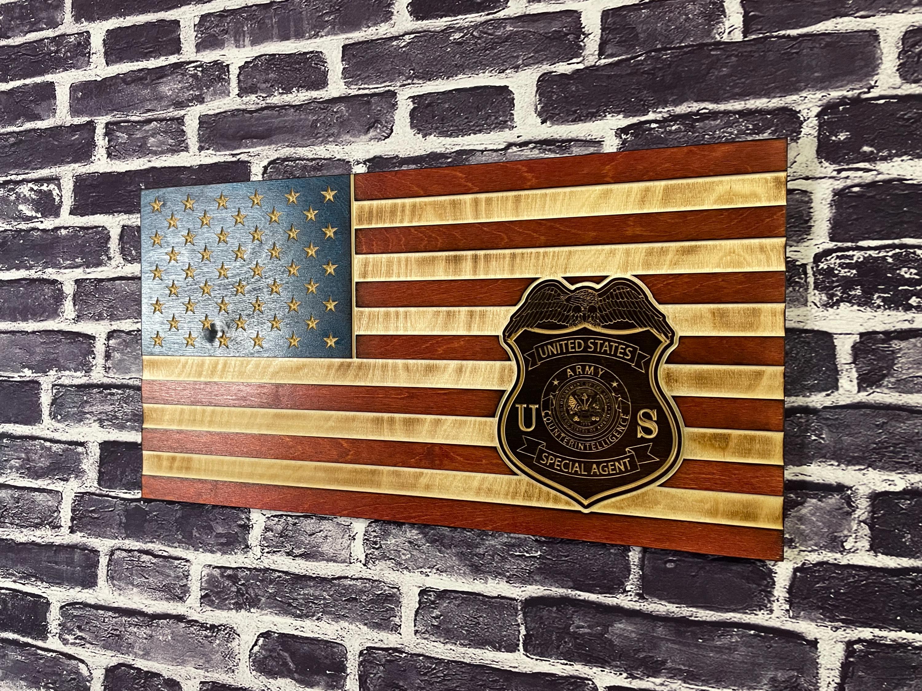 Department of the Army Counterintelligence USA Wooden American Flag ...