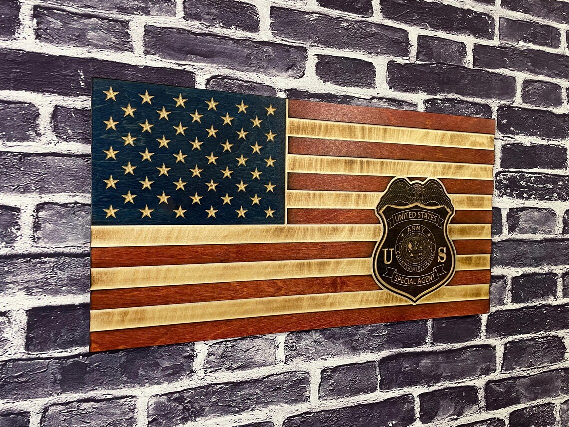 Department of the Army Counterintelligence USA Wooden American Flag ...