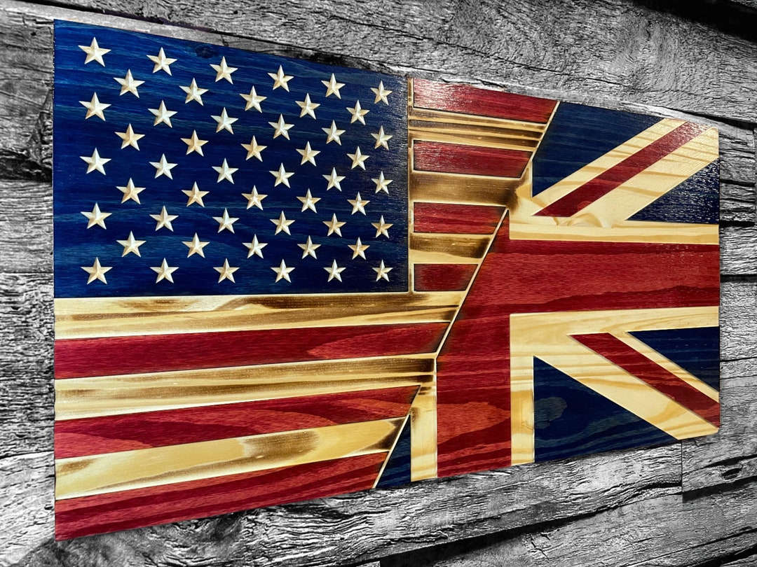 United Kingdom Half USA Wooden American Flag Union Jack UK British ...