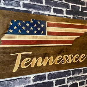 Tennessee Outline Silhouette USA Wooden American Flag - Rustic Wall Art ...