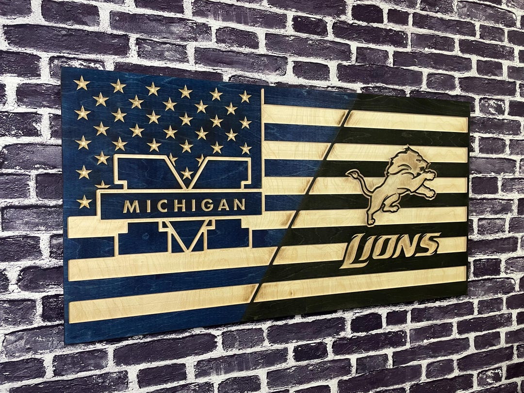Michigan Wolverines / Detroit Lions Half USA Wooden American Flag ...