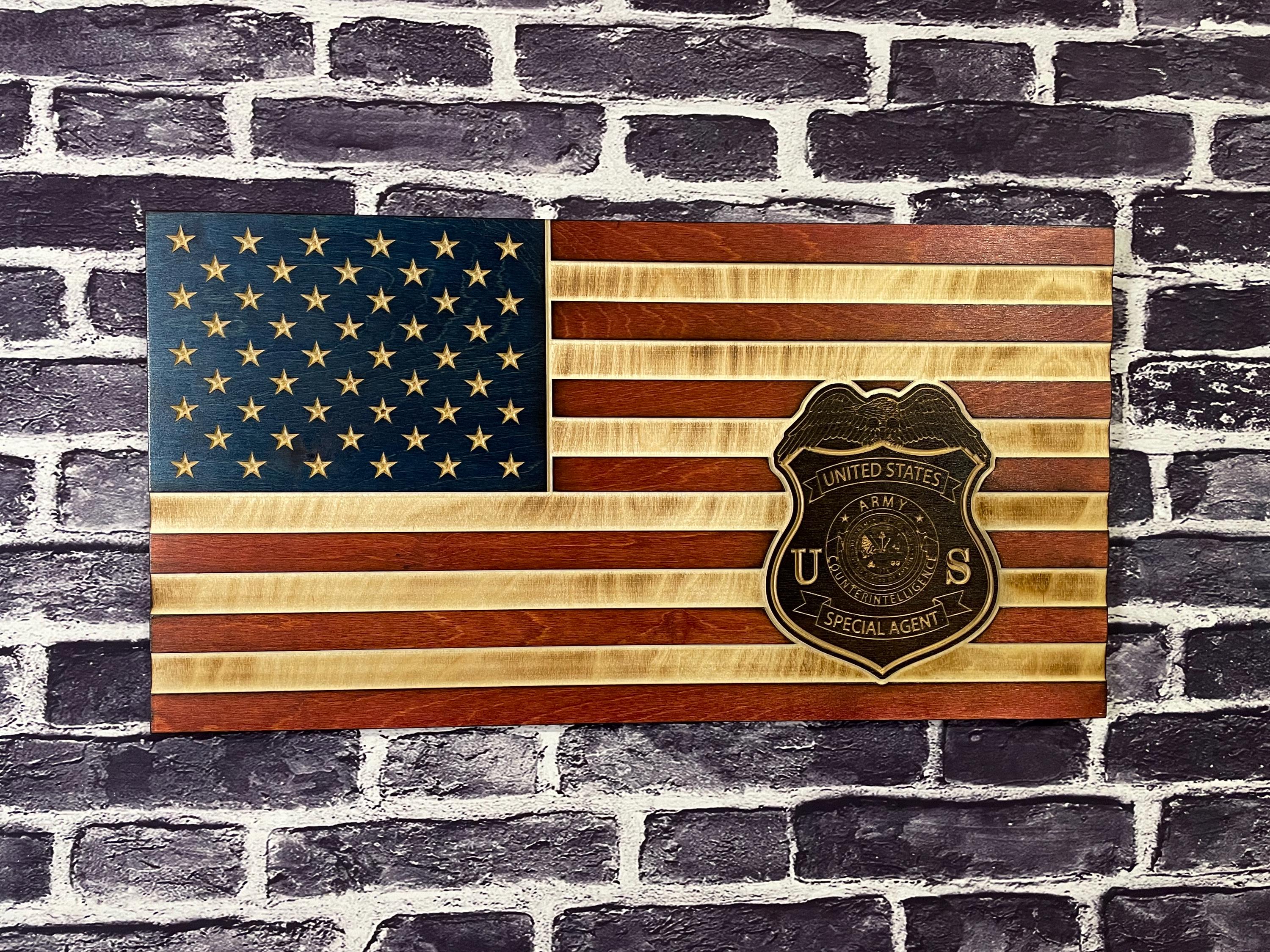 Department of the Army Counterintelligence USA Wooden American Flag ...