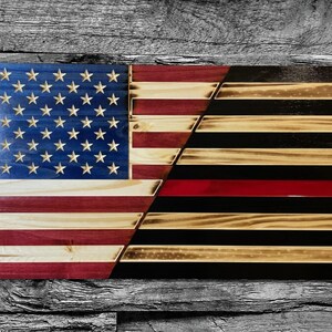 Firefighter Thin Red Half Line USA Wooden American Flag - Rustic Wall ...