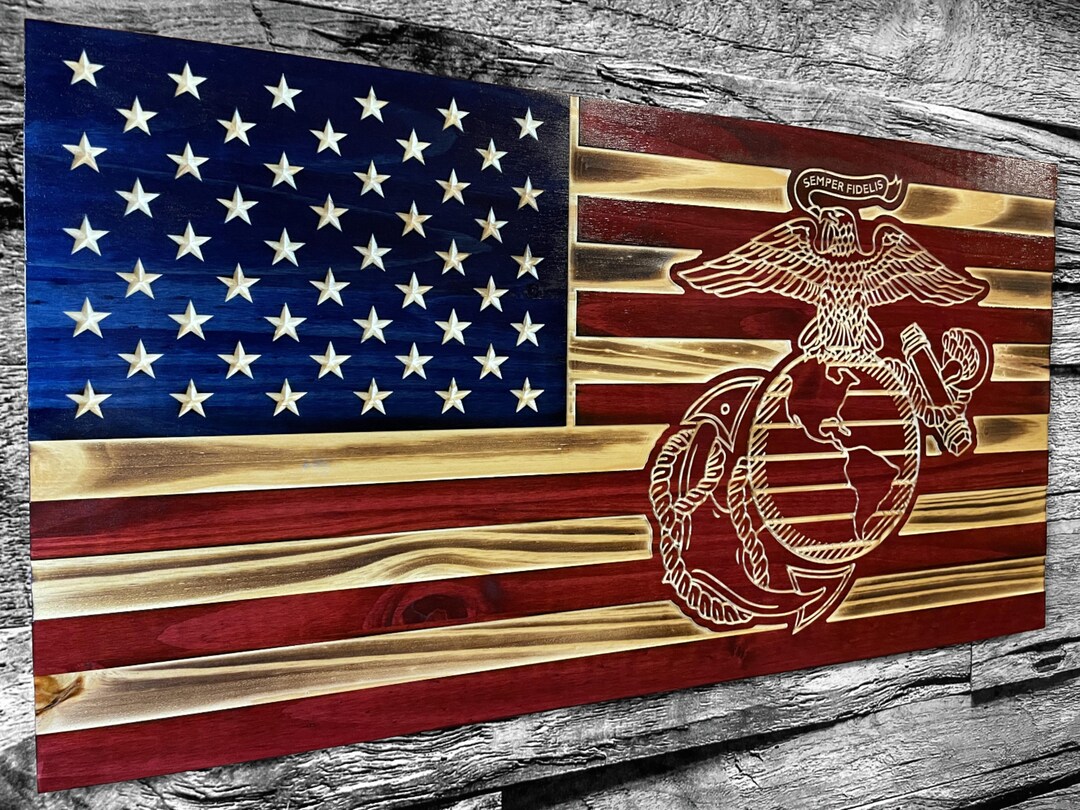 Marines USA Wooden American Flag Rustic Wall Art USA Banner Handmade ...