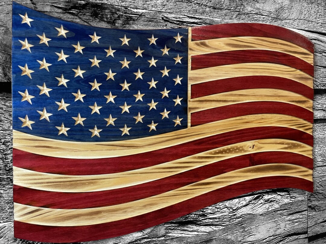 Waving USA Wooden American Flag Wavy - Rustic Wall Art - USA Banner ...