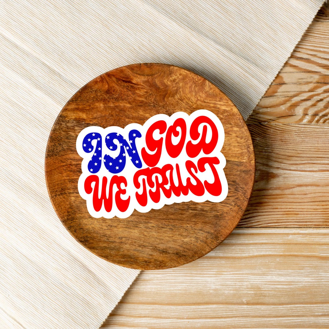 USA Flag Patriotic Groovy Font in God We Trust Vinyl Decal American ...