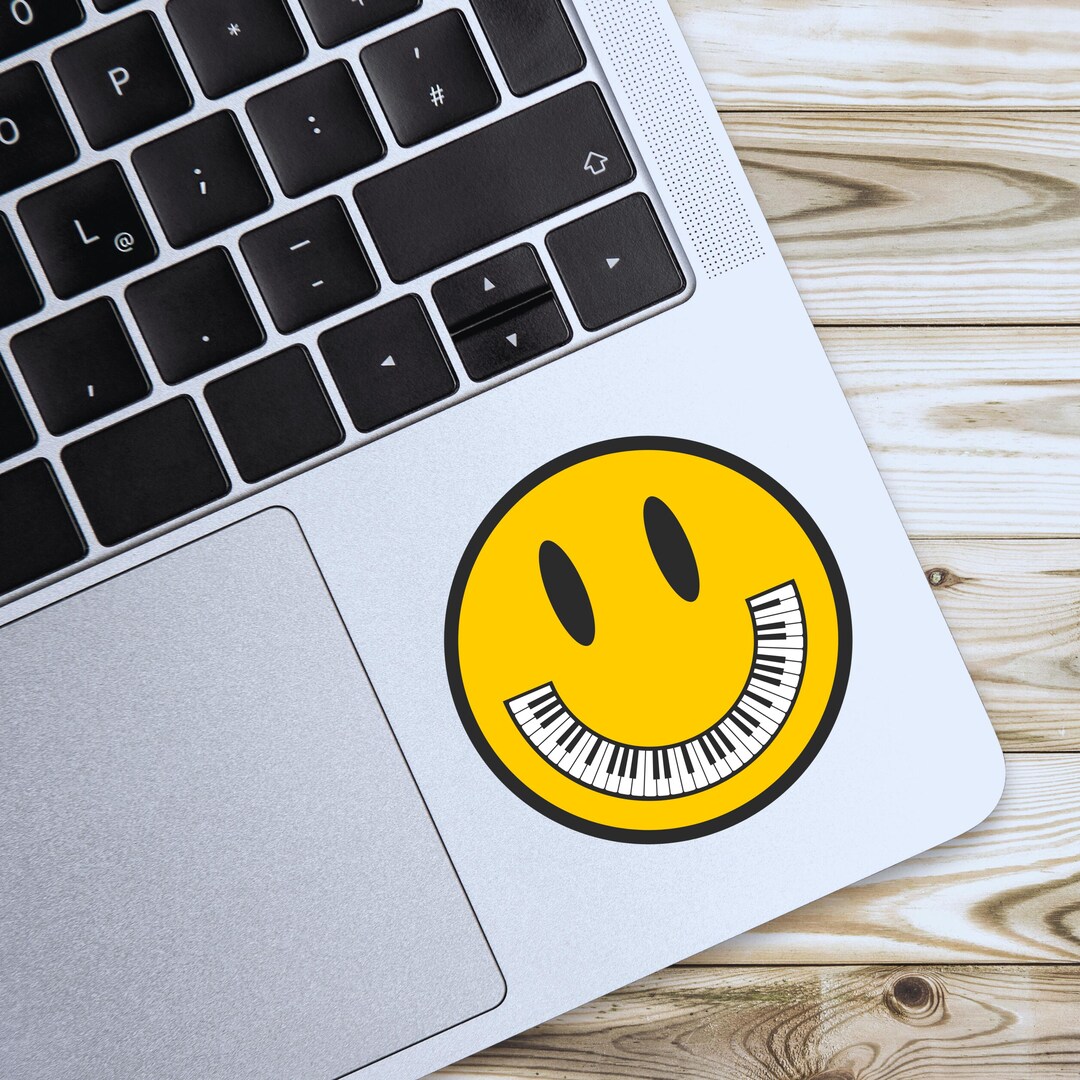 Musical Smiling Face Vinyl Laptop Sticker Piano Smile Retro Music Decal ...