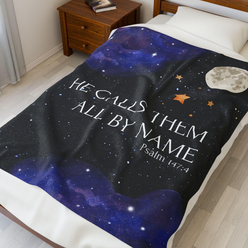 Full Moon and Starry Night Sky Psalm 147:4 Christian Bible Verse He ...