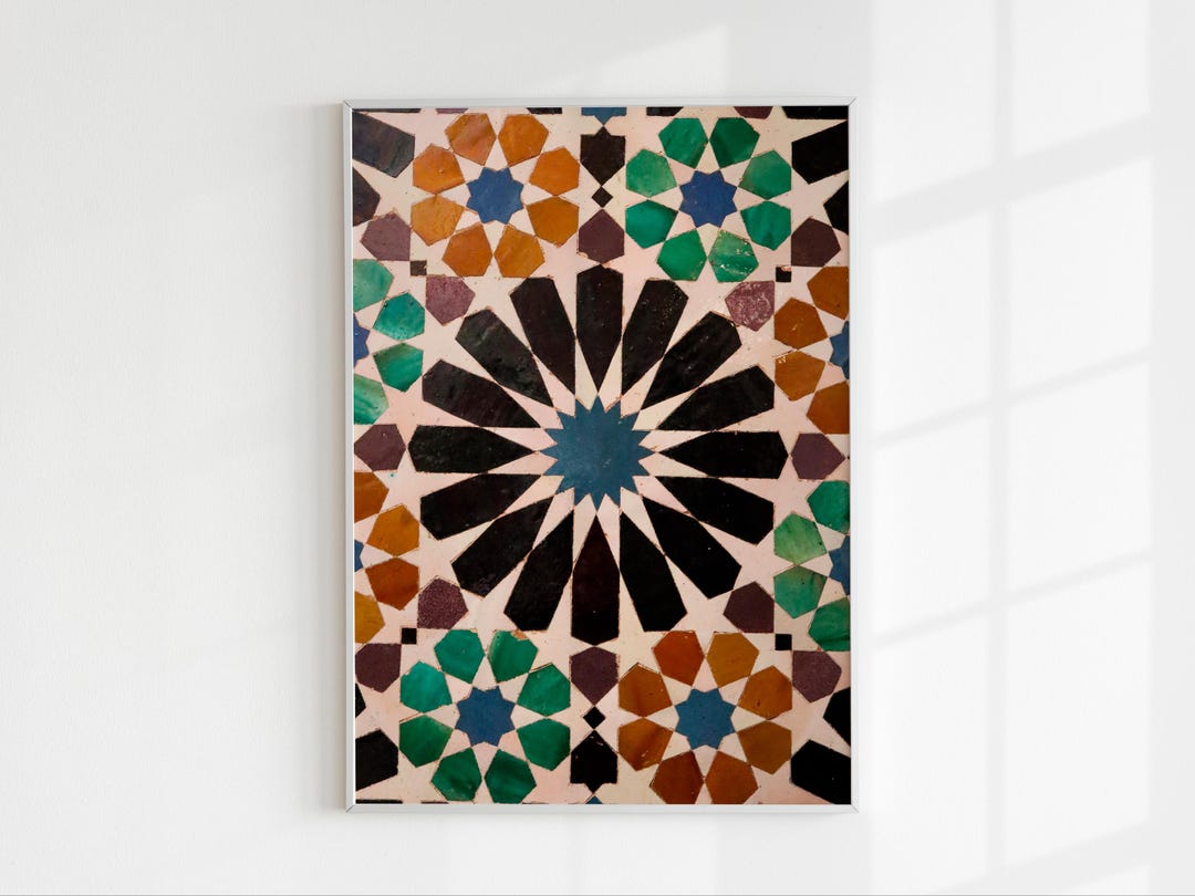 Moorish Geometric Tile Wall Art – Islamic Andalusian Pattern – Digital ...