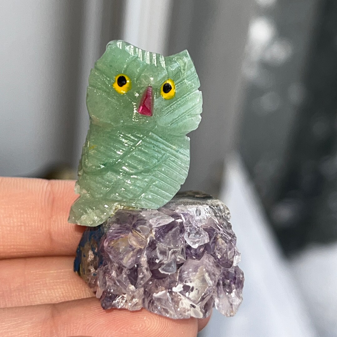 Super Cute Aventurine Owl Carving + Amethyst Base #G4 - Etsy