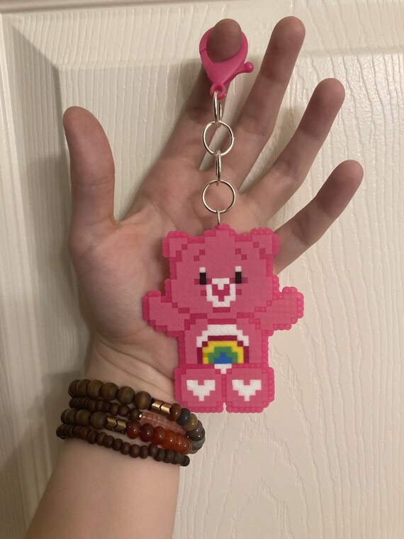 Cheer Bear Pink Care Bear Mini Perler Keychain - Etsy