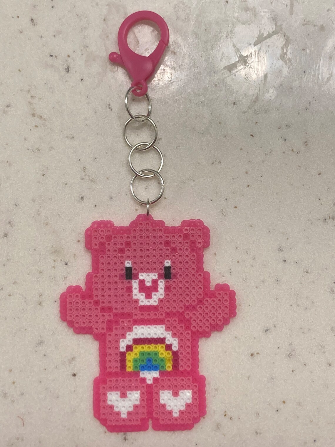 Cheer Bear Pink Care Bear Mini Perler Keychain - Etsy