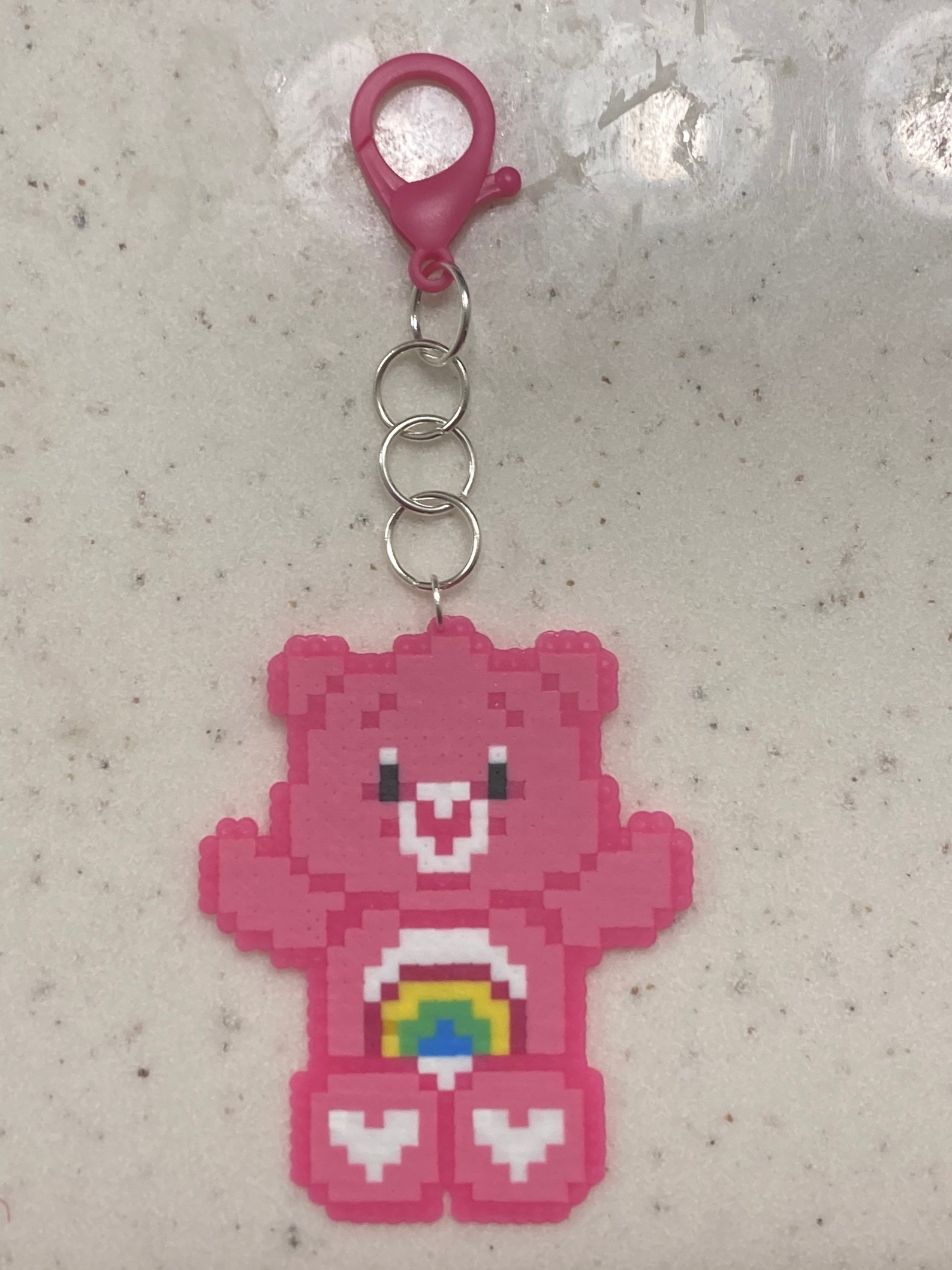 Cheer Bear Pink Care Bear Mini Perler Keychain - Etsy