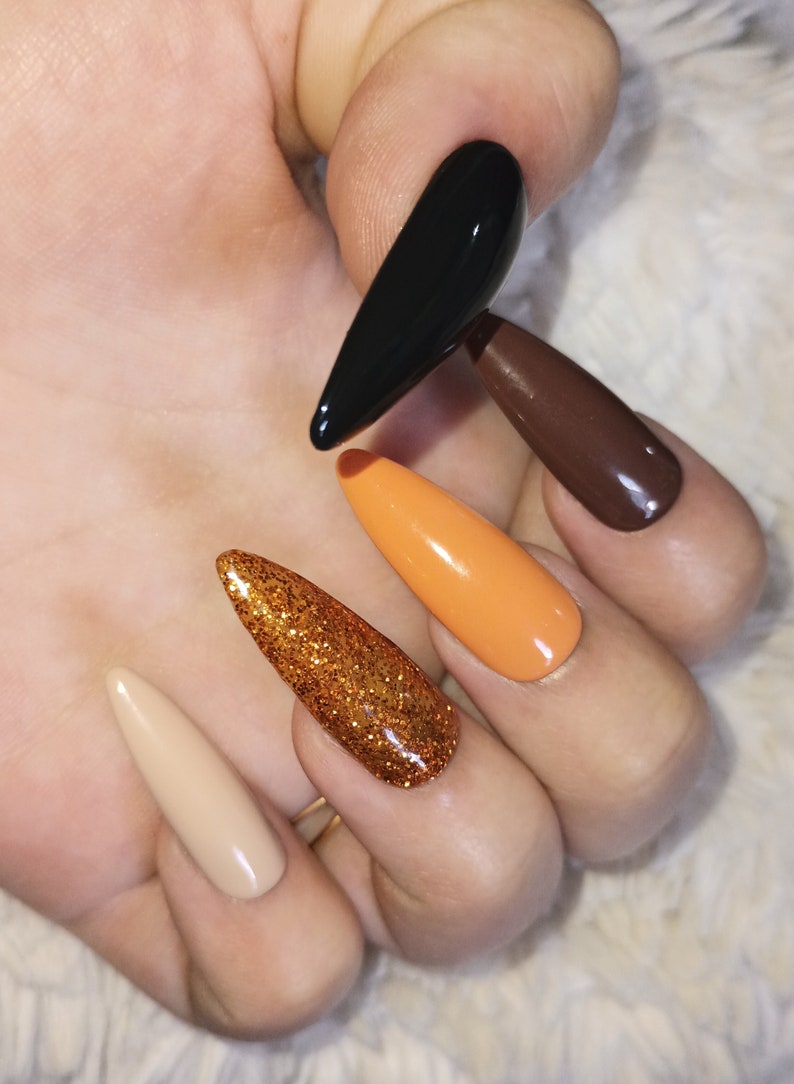 Fall Press on Nails, With Glitter - Etsy