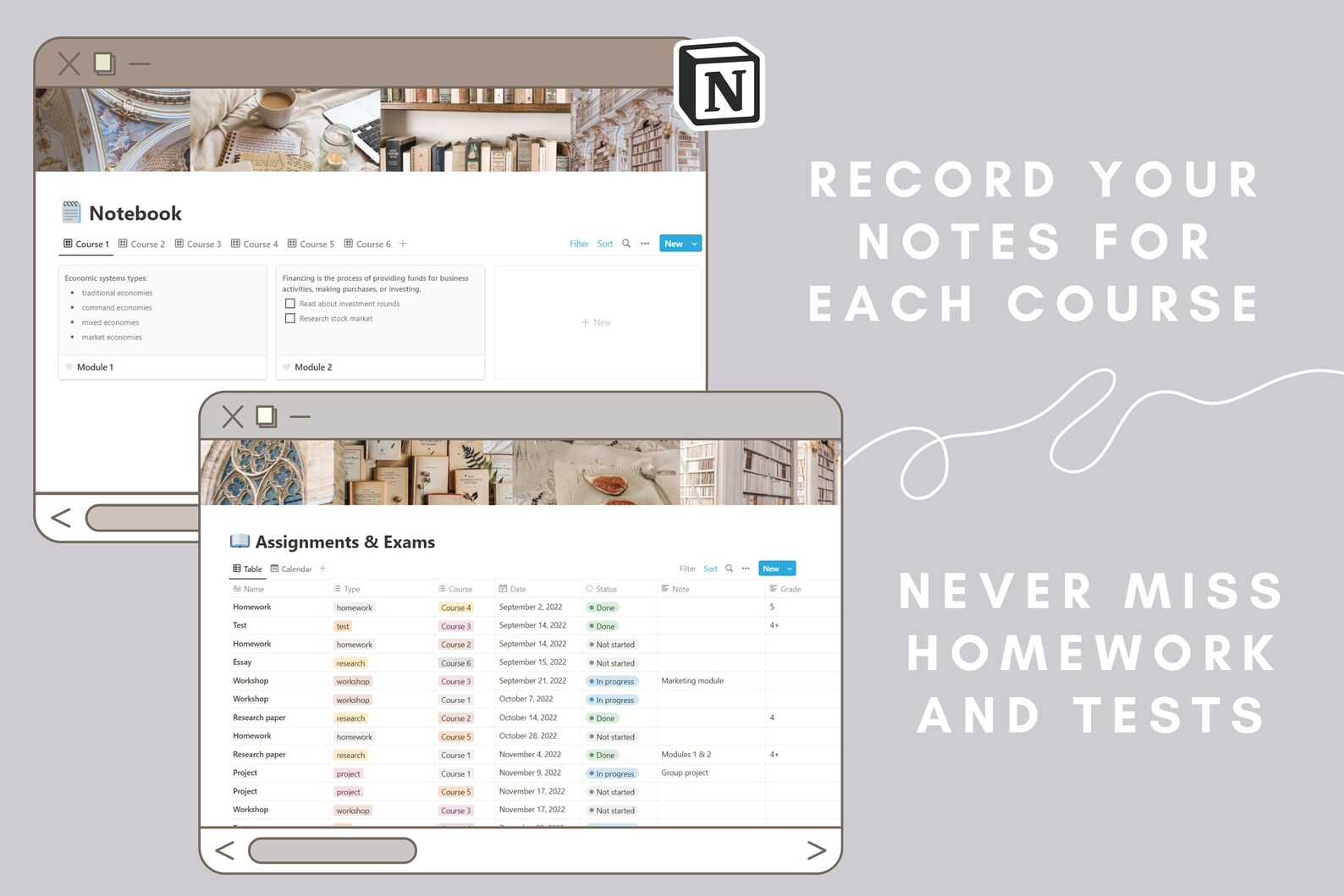 Light Academia Student Notion Template Planner, Aesthetic Notion Life ...