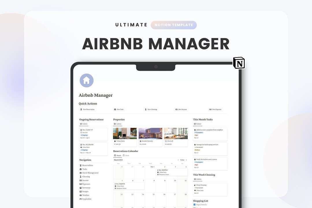 Notion Template Airbnb, Airbnb Manager, Rental Dashboard, Notion Property, Airbnb Host Template ...