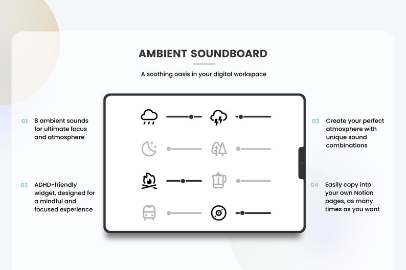Ambient Soundboard Notion Widget | Focus, Relax (PDF) - Etsy