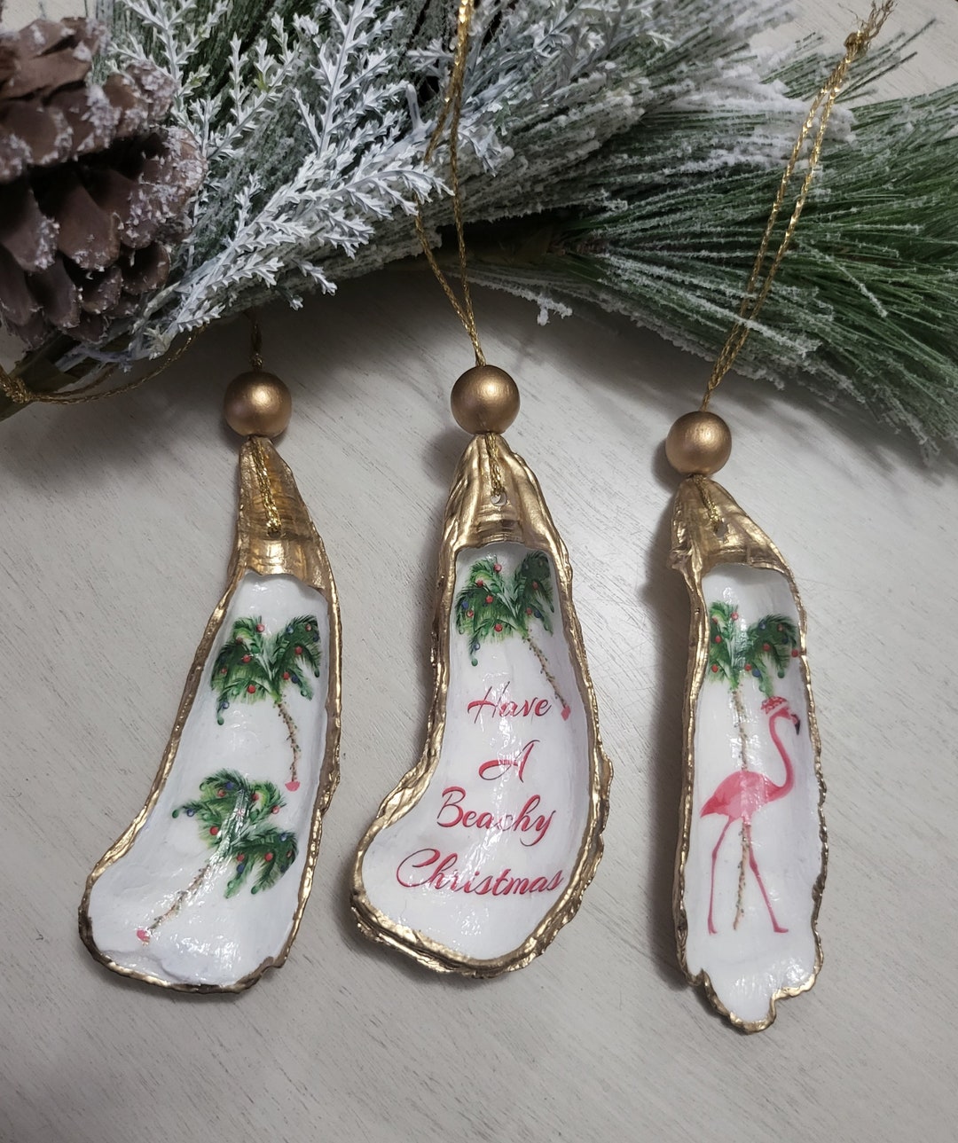 Seashell Flamingo and Palm Tree Christmas Ornament Set - Etsy