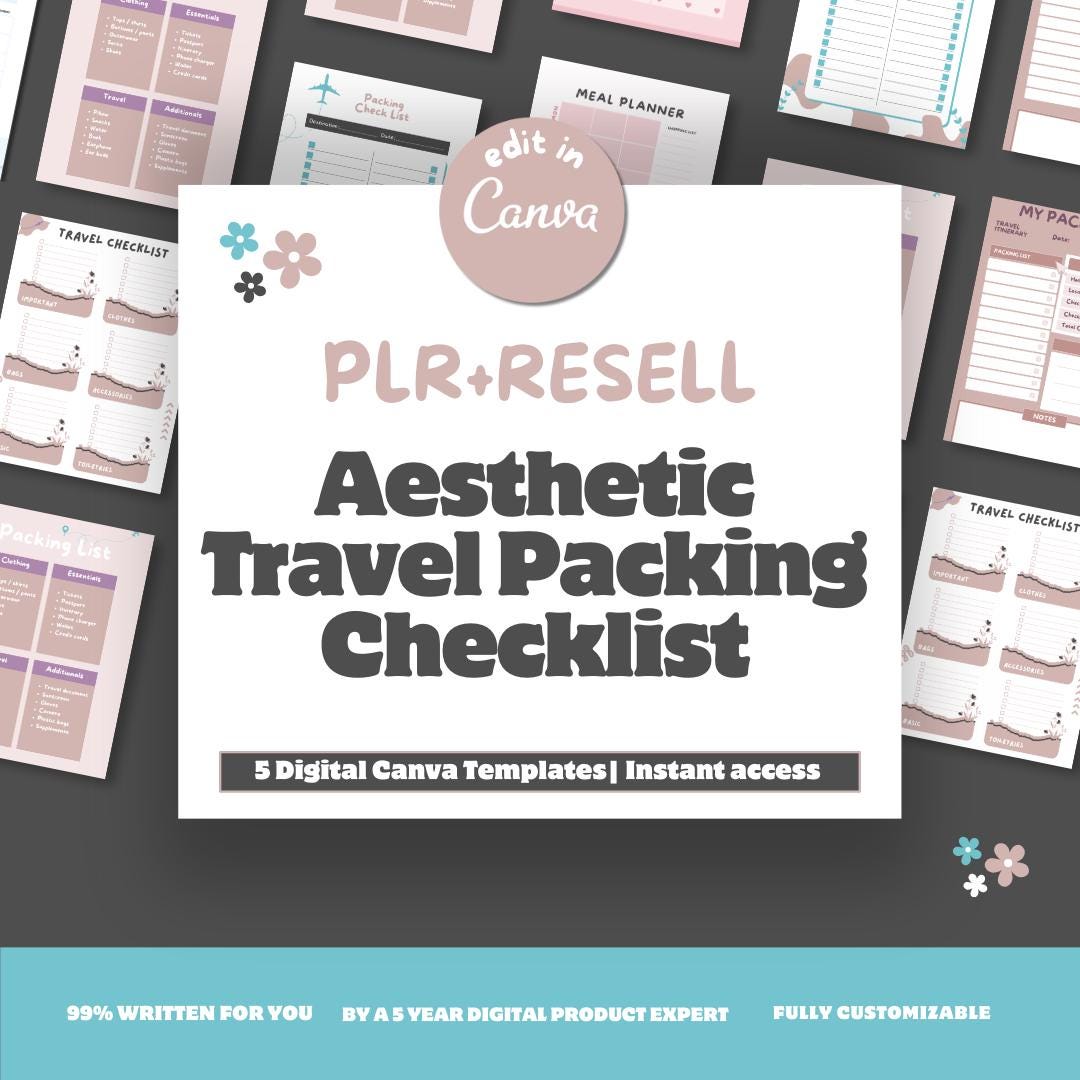 MRR Light Pink Travel Packing Checklist | Editable Template Bundle (5 ...