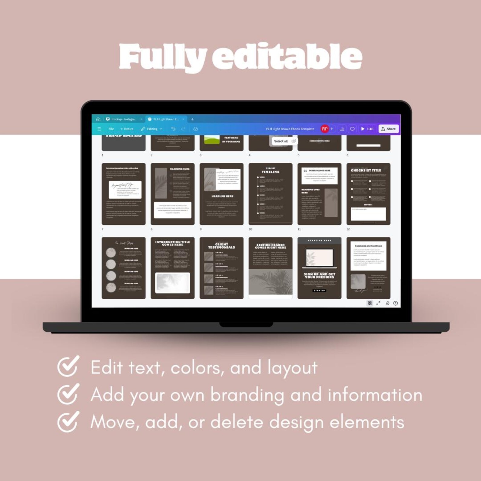 MRR PLR Dark Brown Aesthetic Ebook Template | Rebrandable Canva Template | Editable Ebook Design ...
