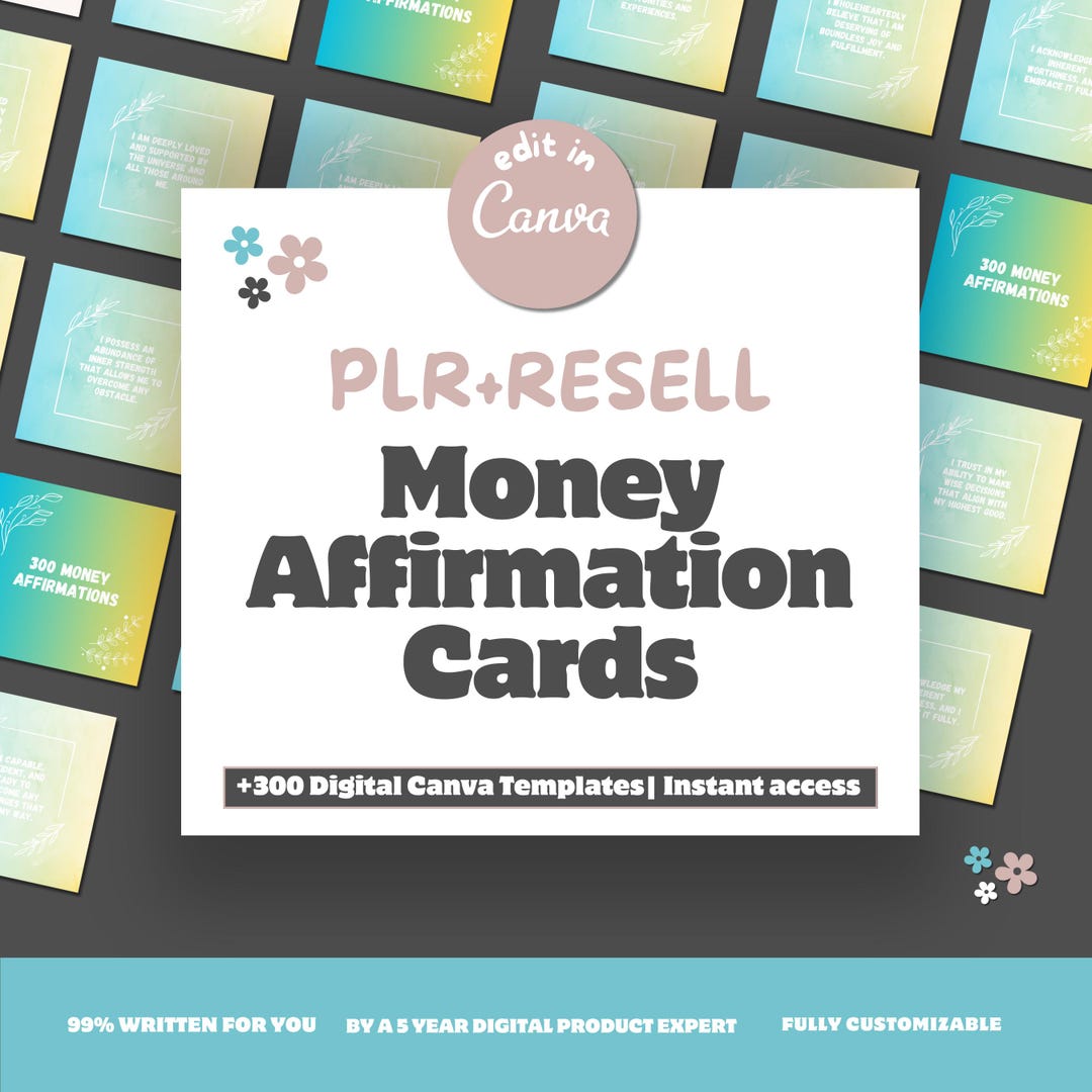 PLR 300 Colorful Money Affirmation Cards Editable & Resellable Canva ...