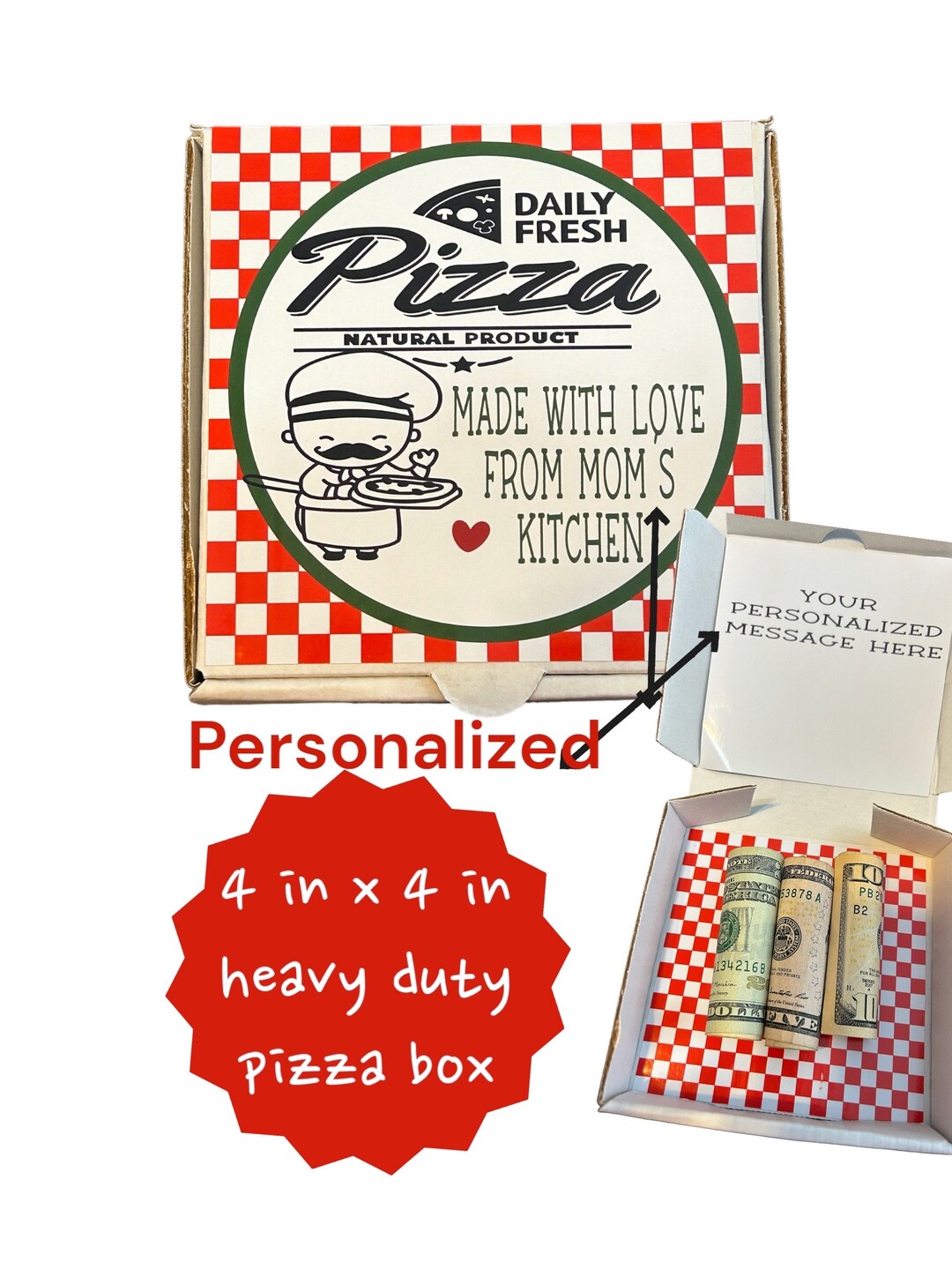 Personalized Mini Pizza Box Gift Box -fun/creative Money Holder ...