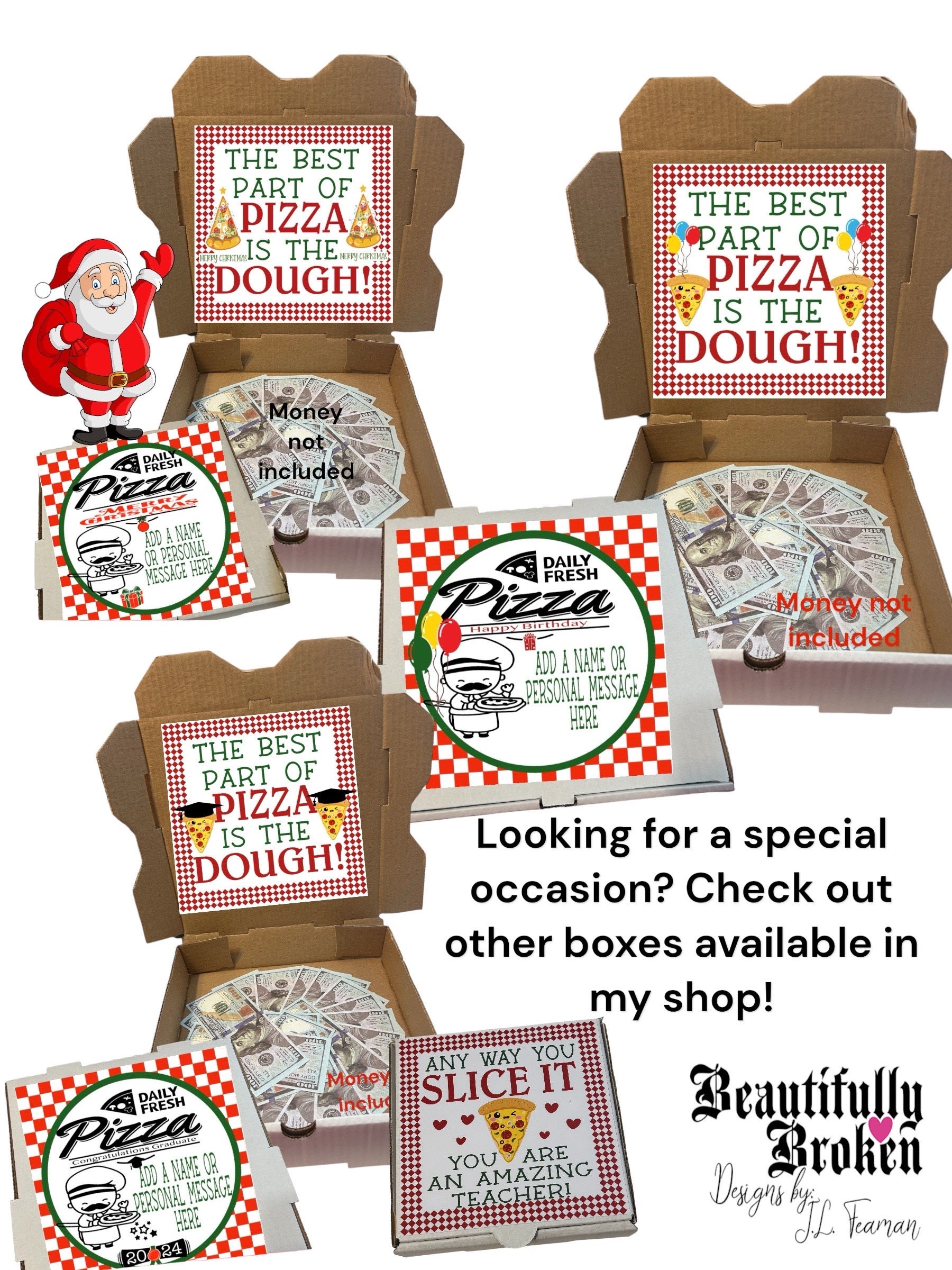 Personalized Pizza Box Gift Box -fun/creative Money Holder. Christmas ...