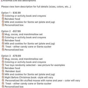 Personalized Christmas Eve Kit. Several Options-milk & Cookies, Hot ...